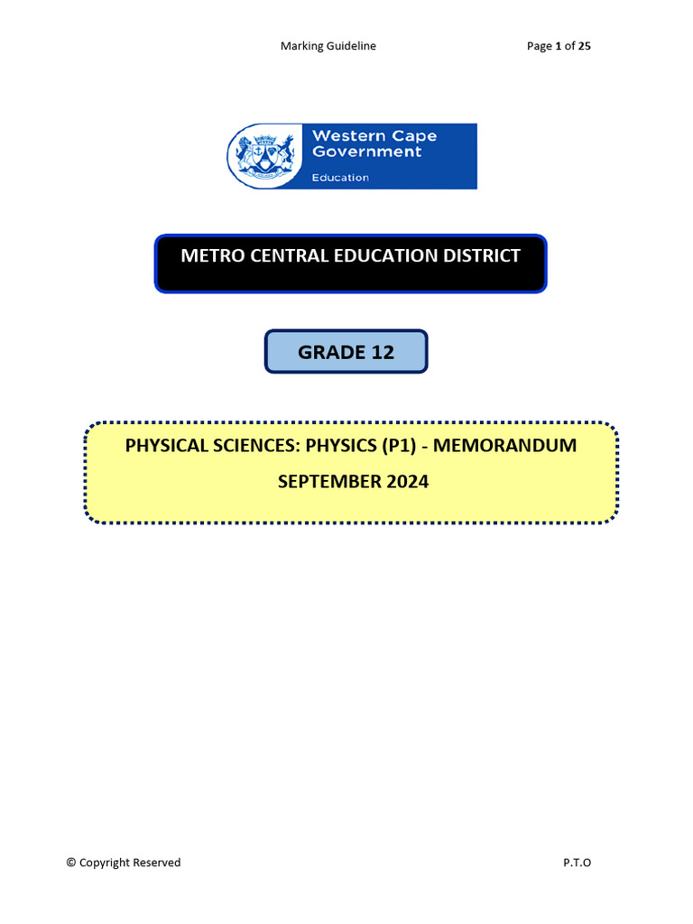 2024 Mced Sept GR 12 P.sciences p1 - Memo | PDF
