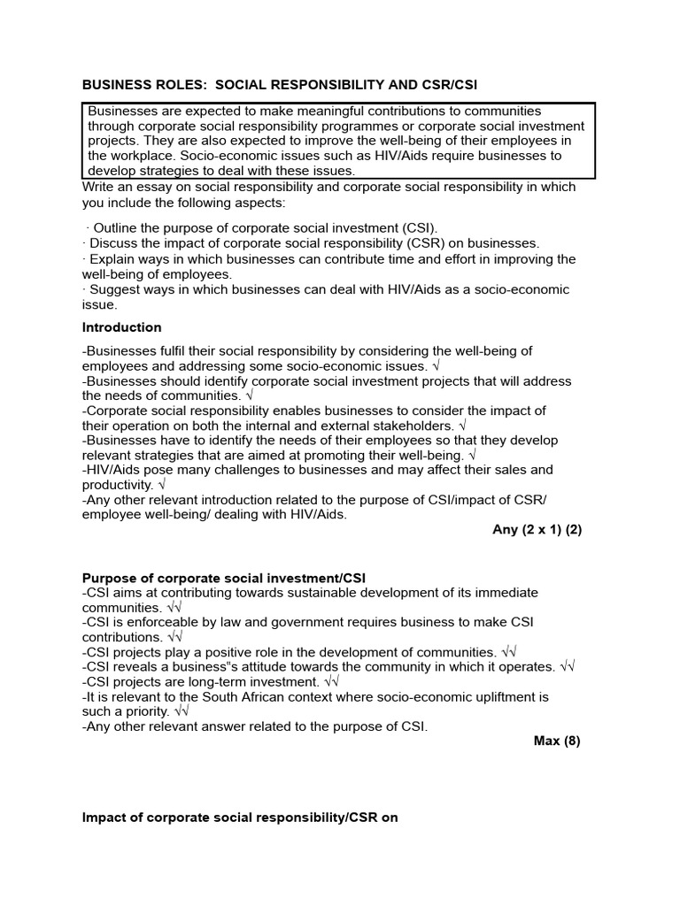 Essay On Social Responsibility CSR and Csi | PDF