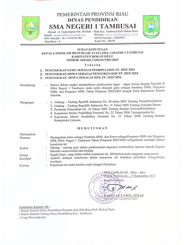 SK Osis Sma N 1 TBS 2324 | PDF