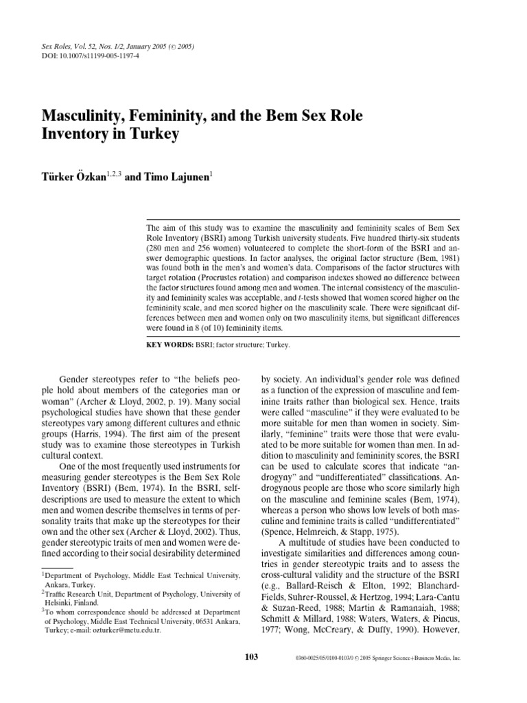 Bem Sex Role Inventory Bsri Toad | PDF