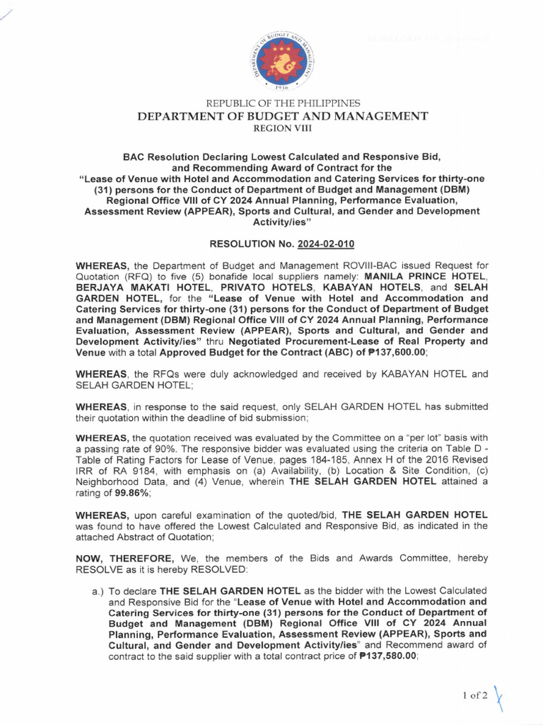 BAC Resolution 2024 02 010 | PDF