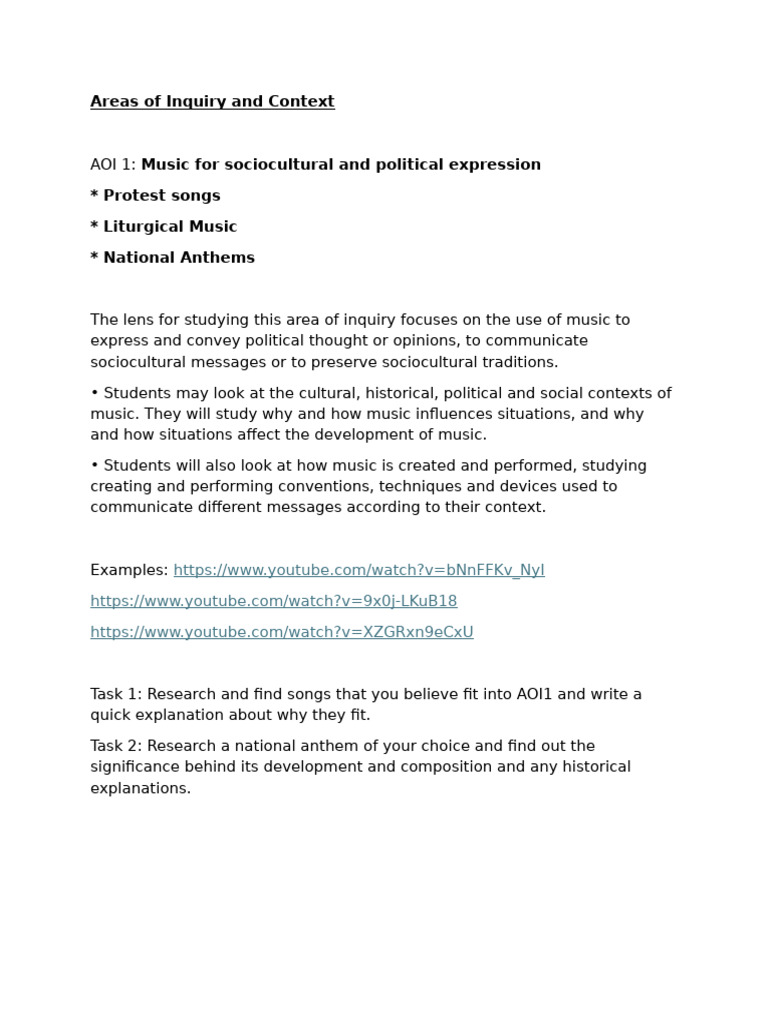 IB Music Areas of Inquiry Overview | PDF | Entertainment | Human ...