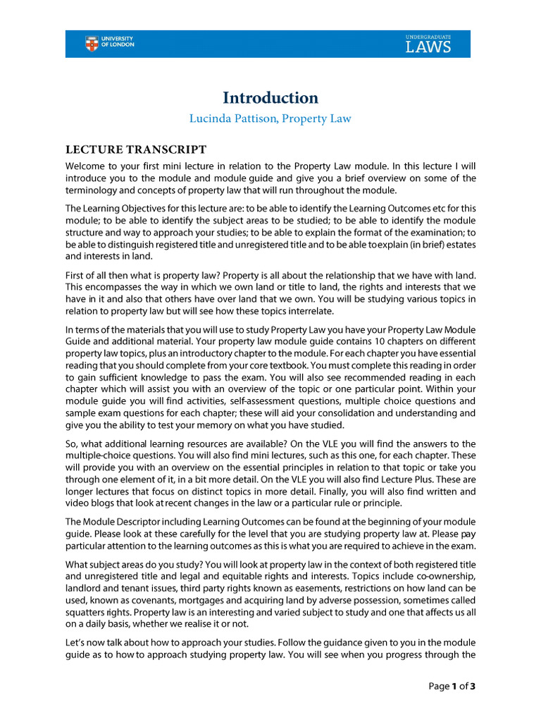 Chapter1 - Transcript Property Law | PDF