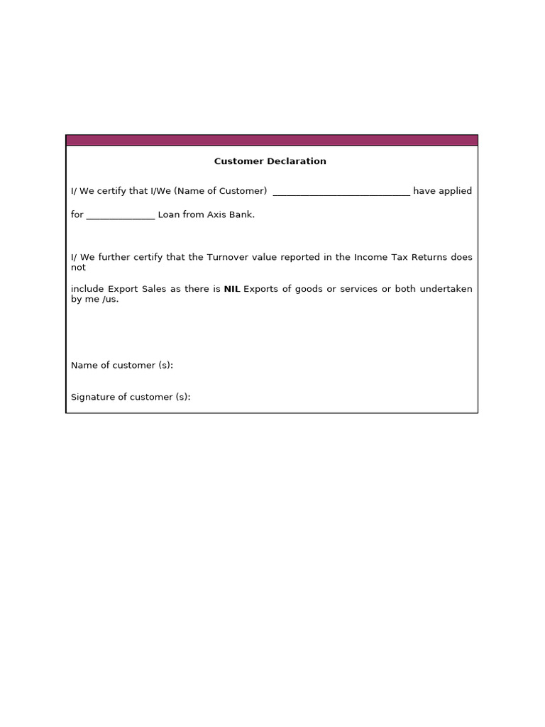 Format For Customer Declaration | PDF