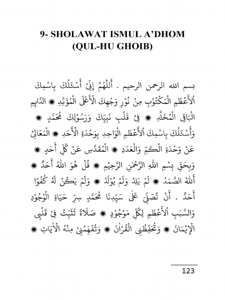 Sholawat Ismul Adhom (Kulhu Ghoib) | PDF