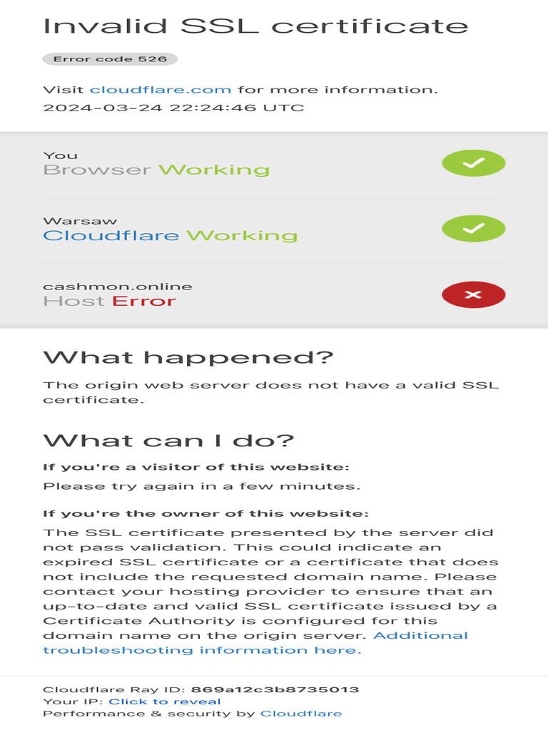 Cashmon - Online 526 Invalid SSL Certificate | PDF
