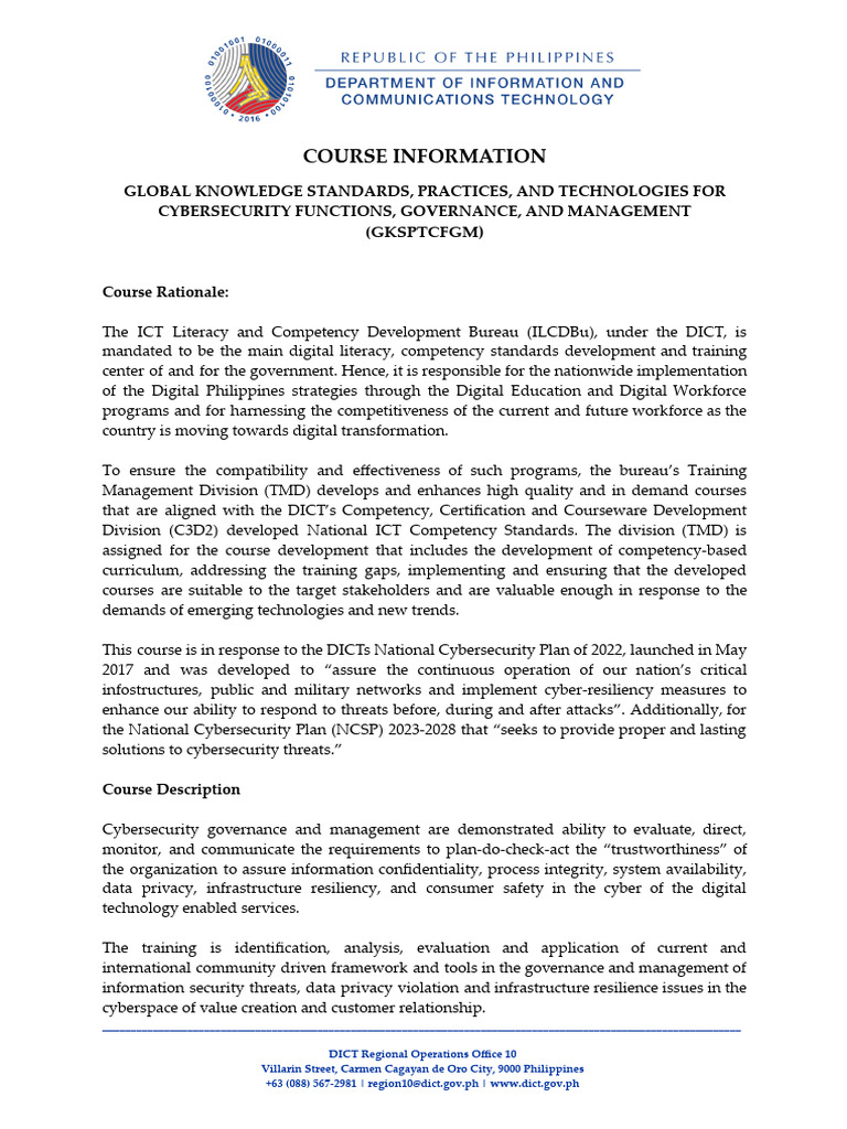 Course Primer Global Knowledge Standards On Cybersecurity | PDF