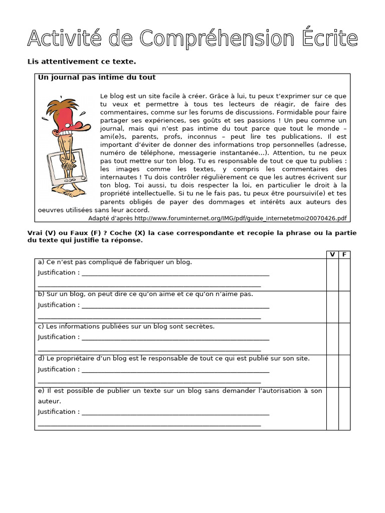 Activite de Comprehension Ecrite Comprehension Orale | PDF