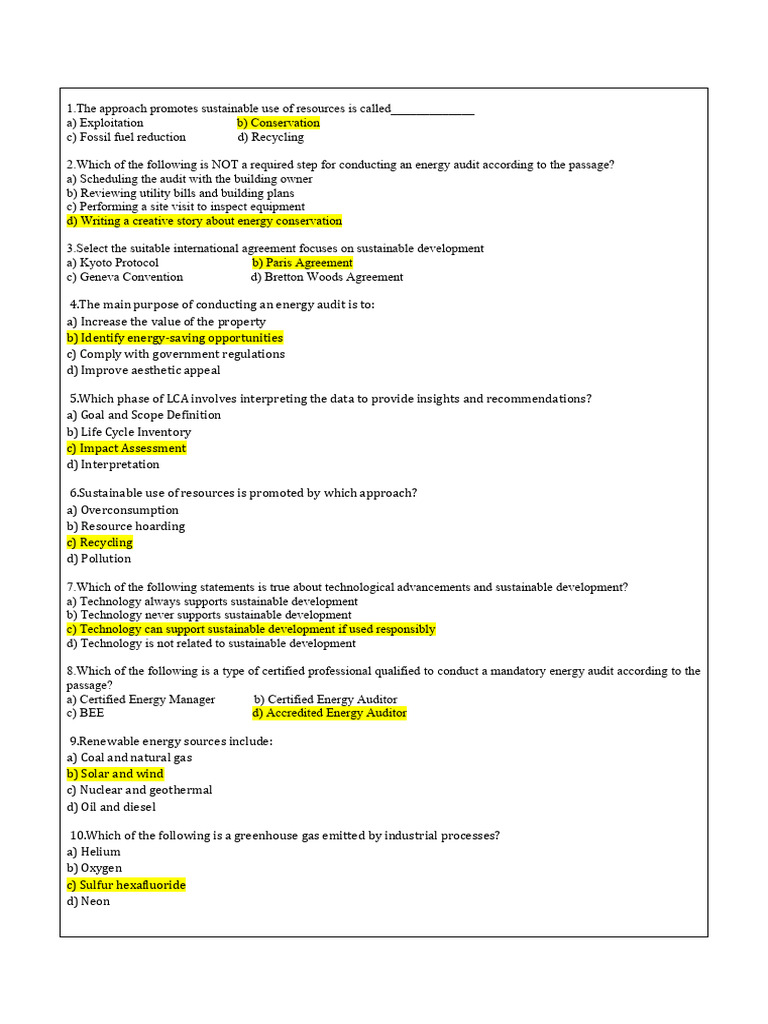 Sustainable Ct 3 Mcqs | PDF