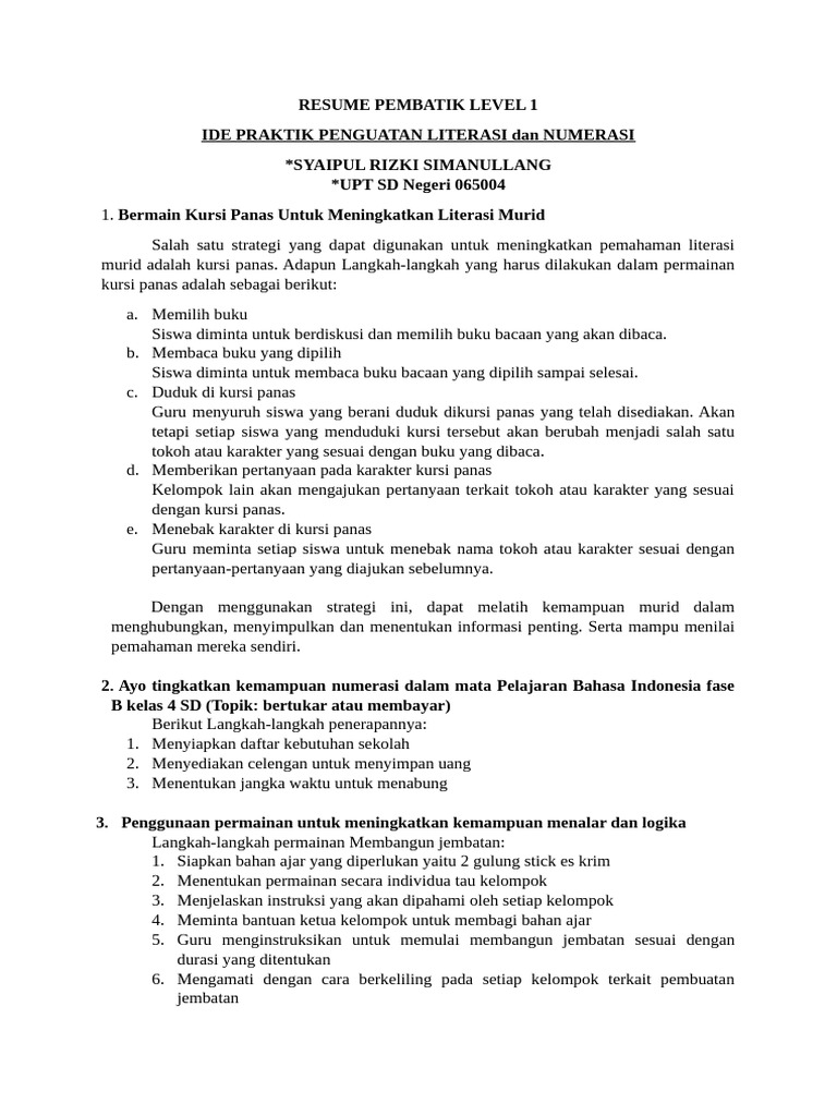 Resume Pembatik Level 1 | PDF