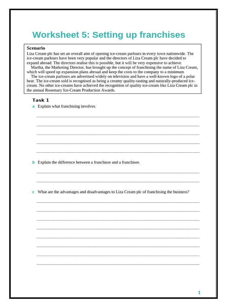 Worksheet 9 - Setting Up Franchises | PDF