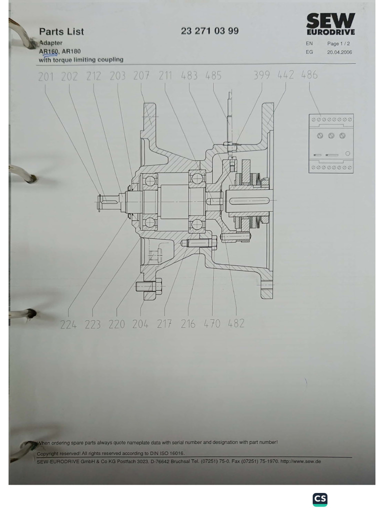 Spare Parst Drawing For SEW Torque Limiting Coupling | PDF