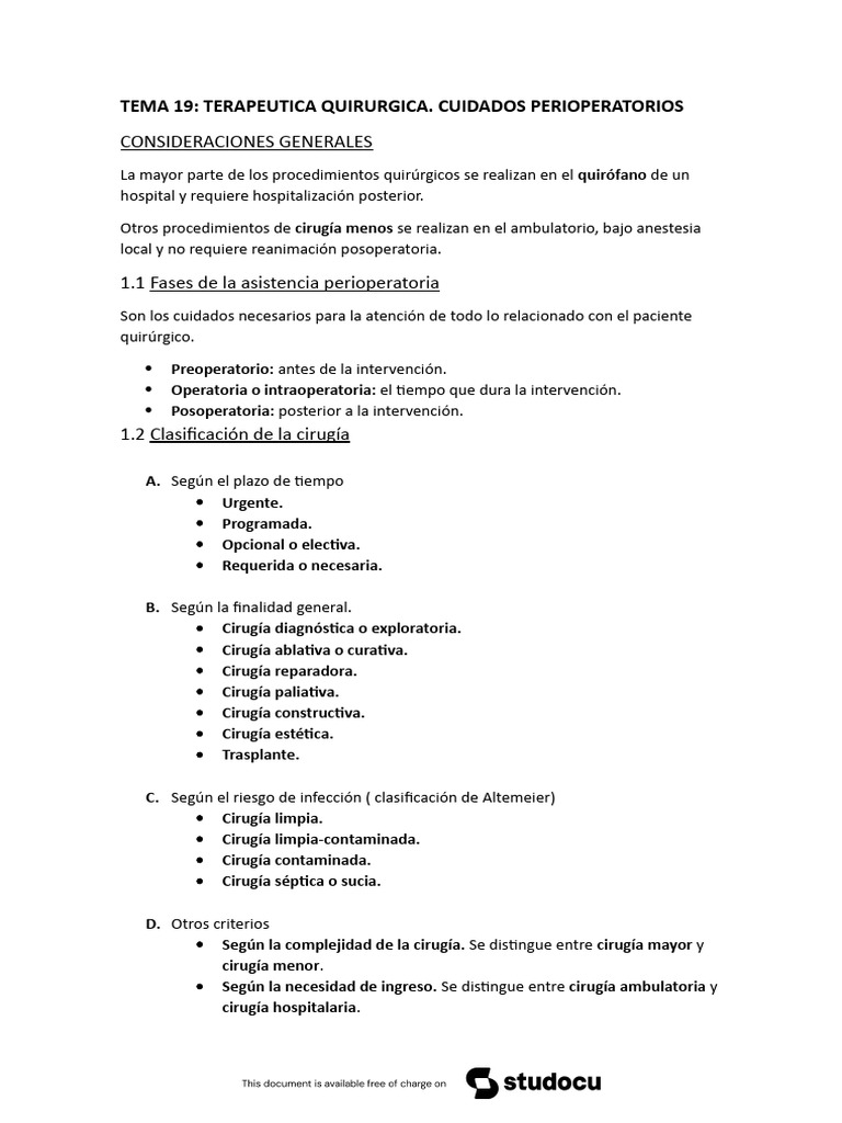 Cuidados Perioperatorios Quirúrgicos | PDF | Herida | Salud y bienestar