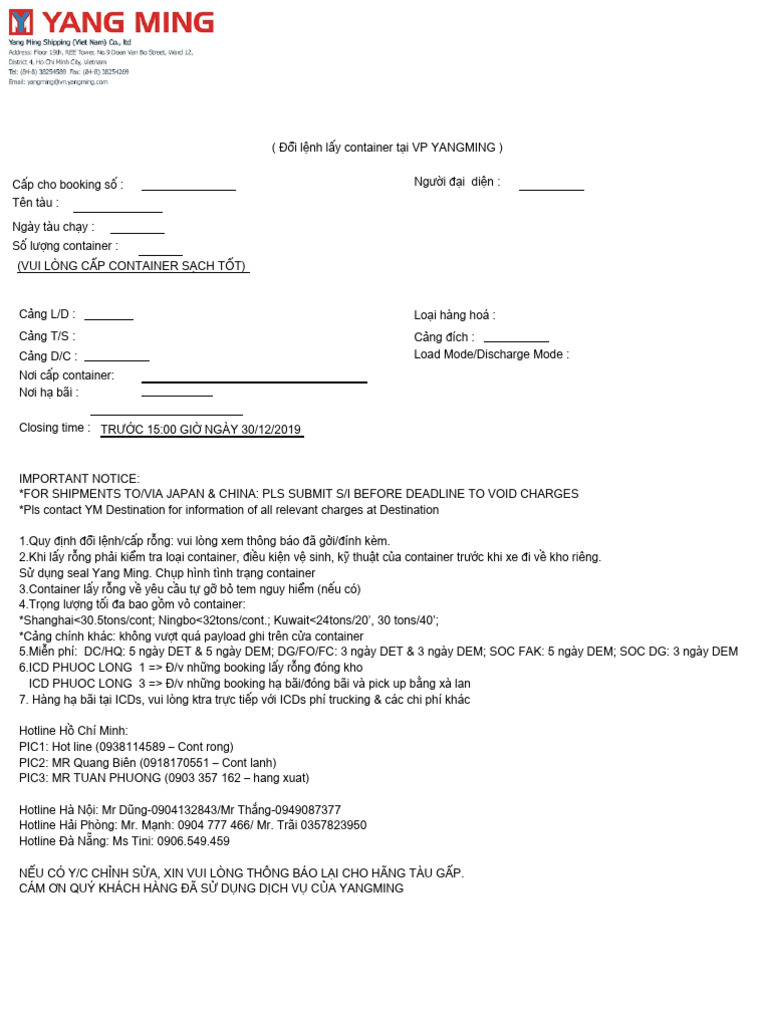 Yang Ming Booking Note Details | PDF | Paris