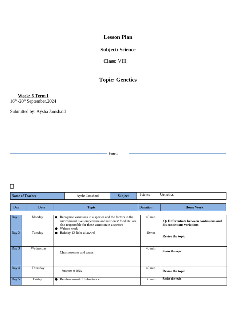 Lesson Plan 8 Week 4 Variation 2024 | PDF