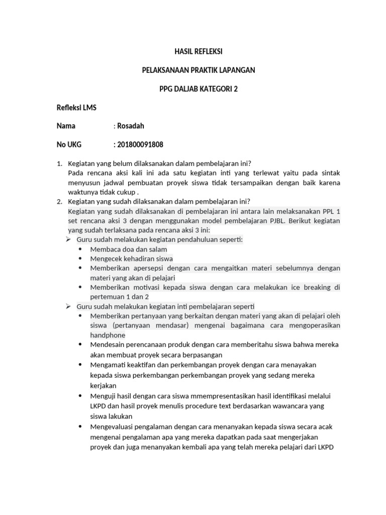 Hasil Refleksi 4 Bu Oca | PDF