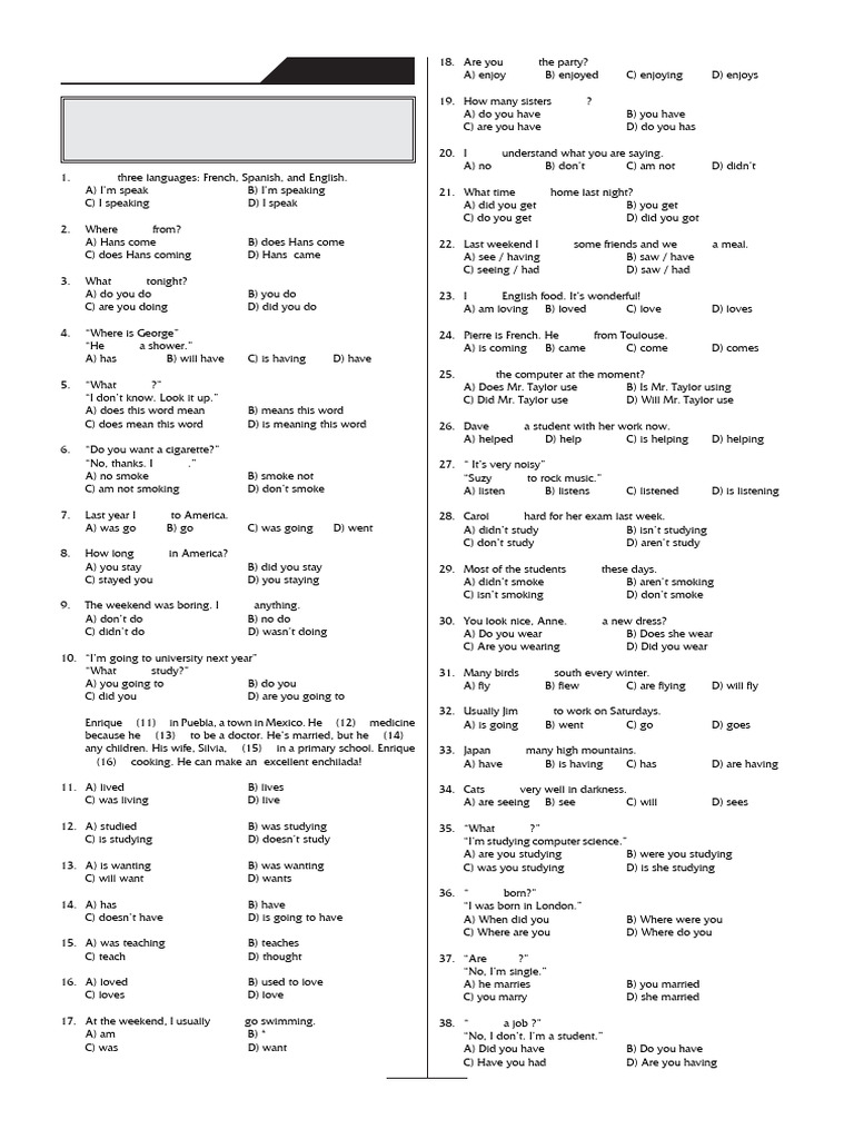 Grammar Test - Pre-Intermediate | PDF