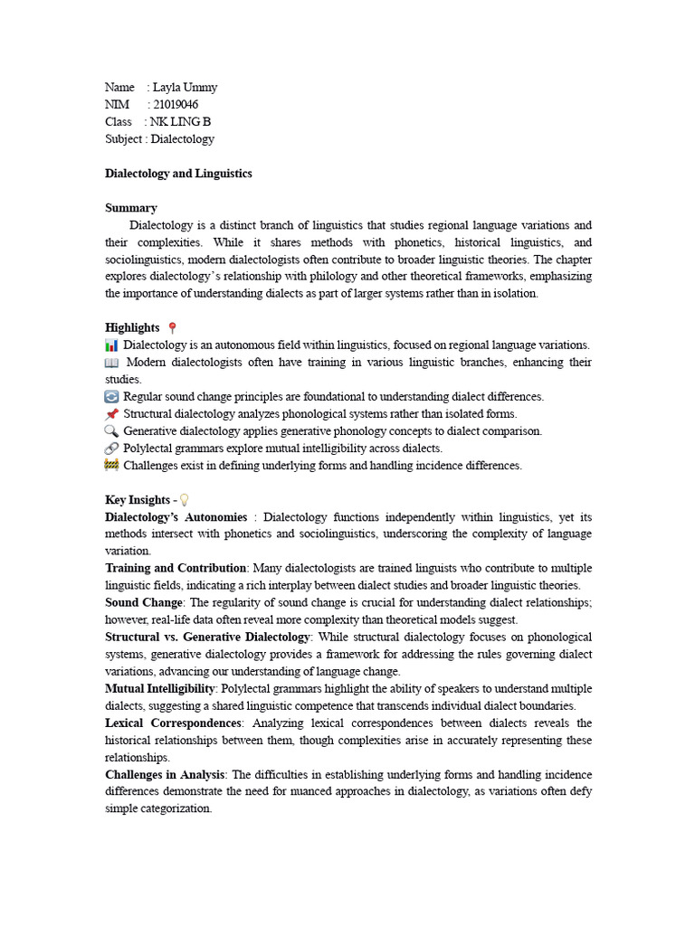 Dialectology and Linguistics | PDF