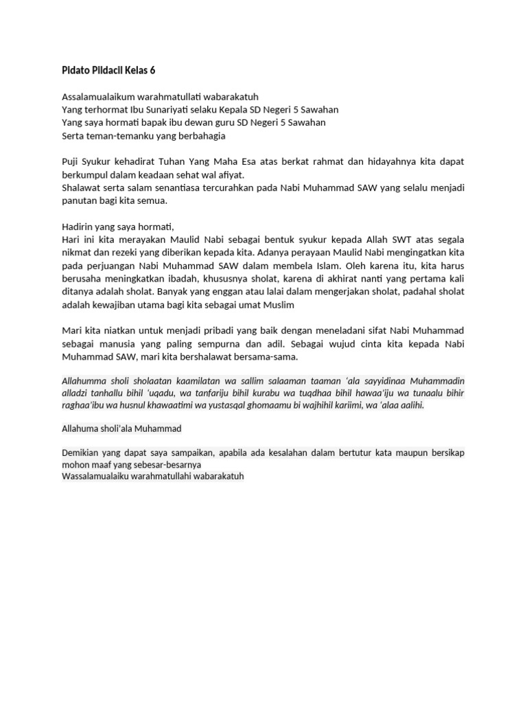 Pidato Pildacil Kelas 6 | PDF