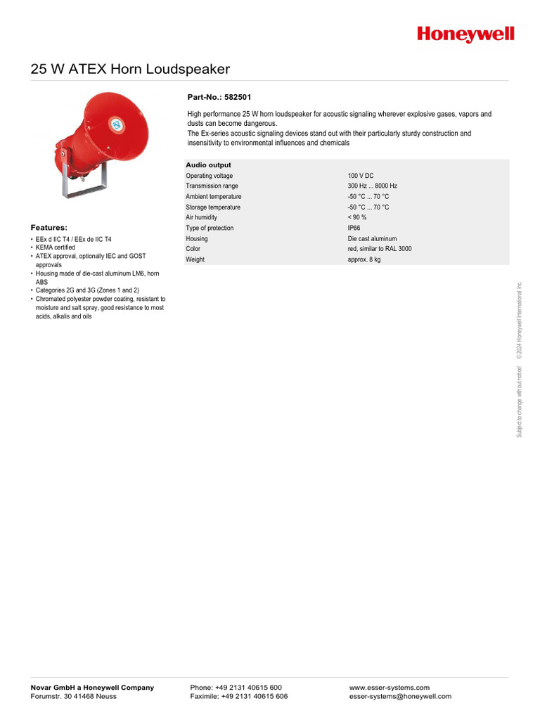 25 W ATEX Horn Loudspeaker | PDF | Loudspeaker | Electromagnetism