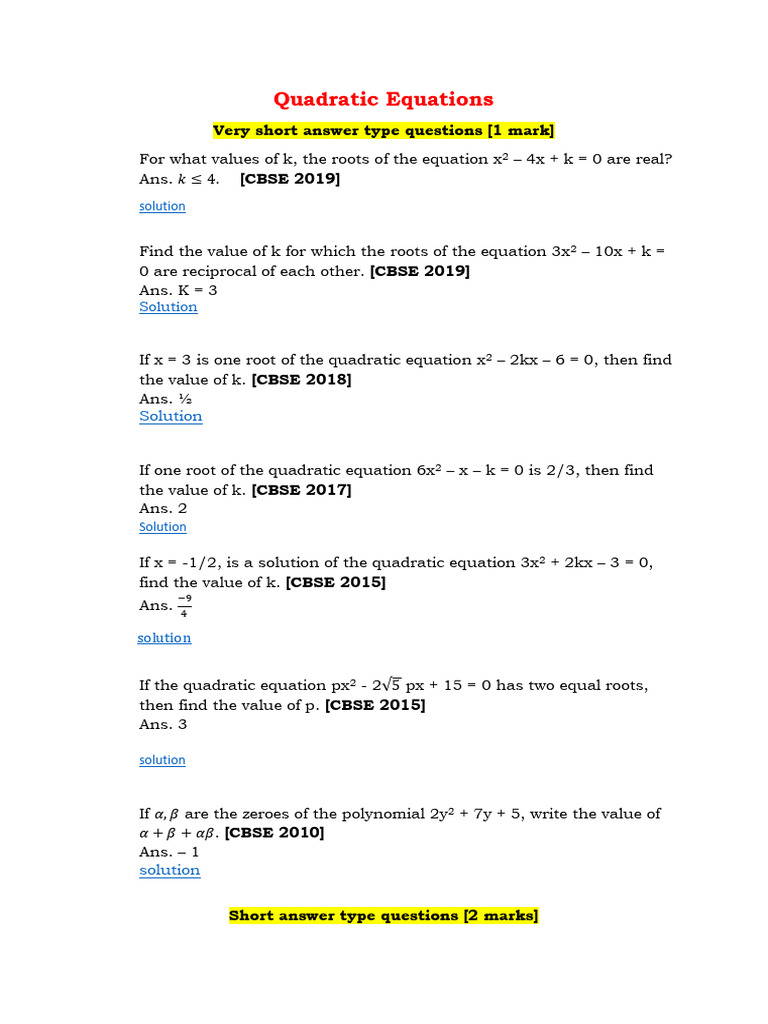 Quadratic Equations | PDF
