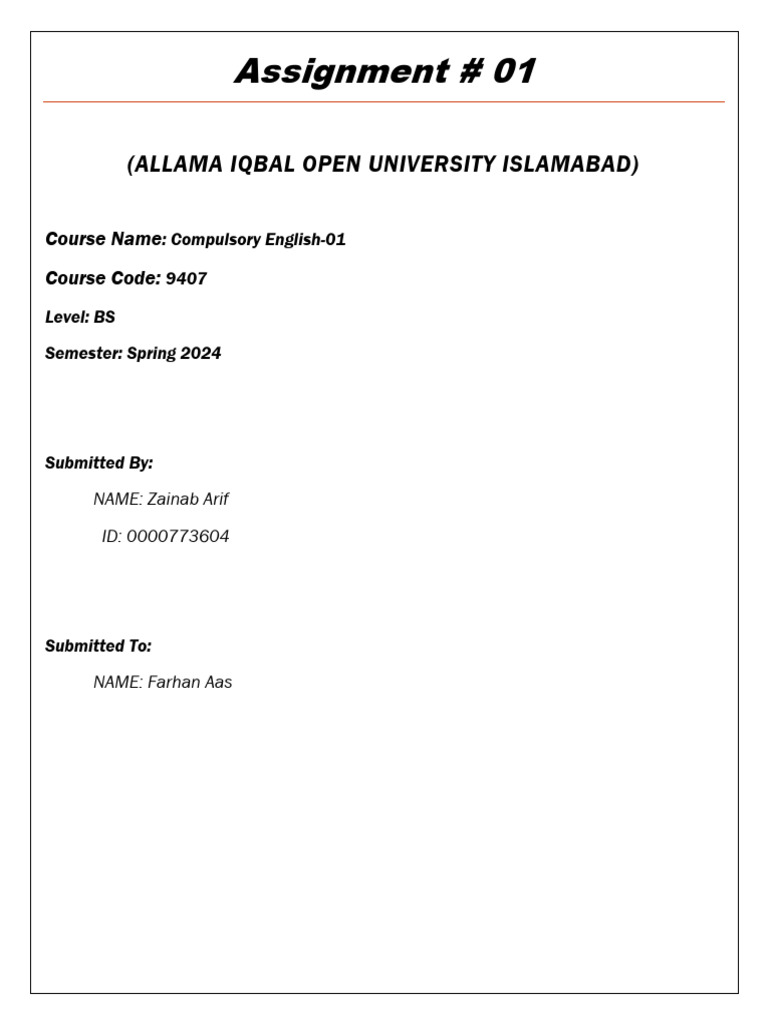 Compulsory English-1 Assignment#1 | PDF