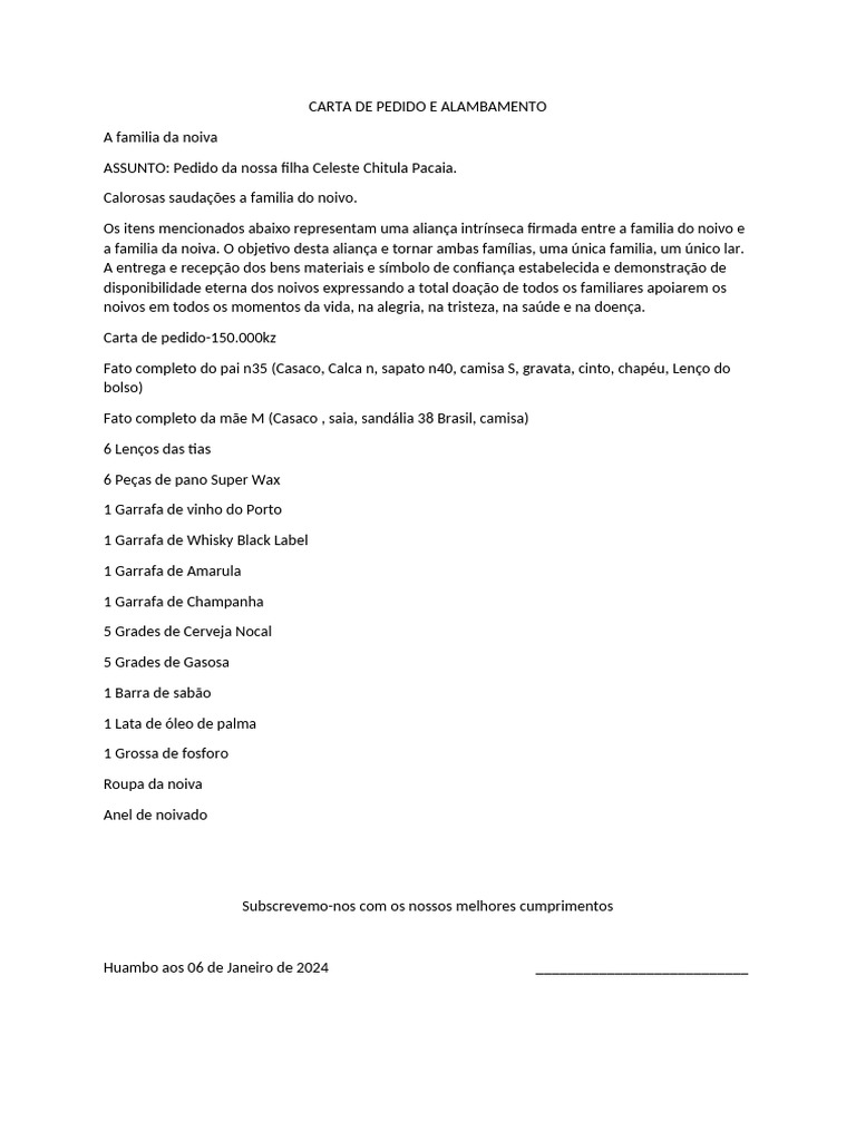 Carta de Pedido e Alambamento | PDF