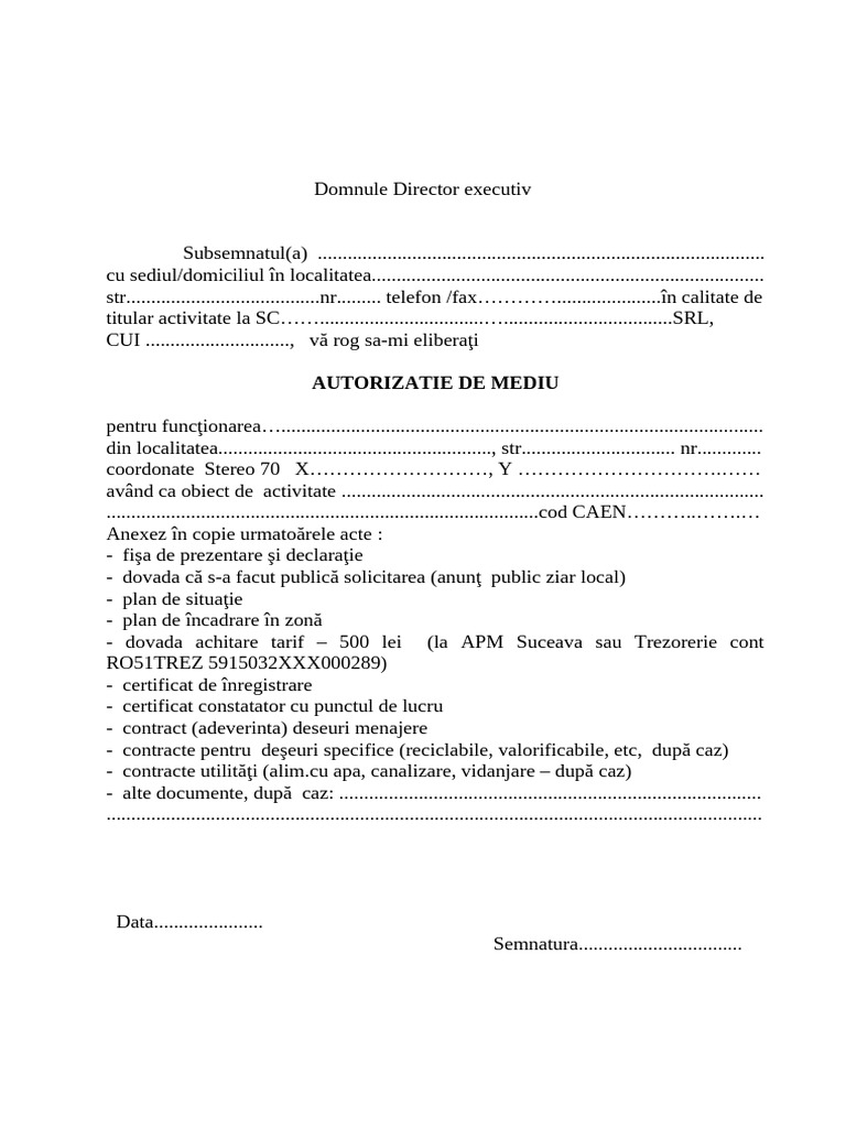 Cerere Autorizatie | PDF