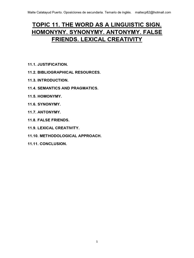 Topic 11 - The Word As A Linguistic Sign | PDF