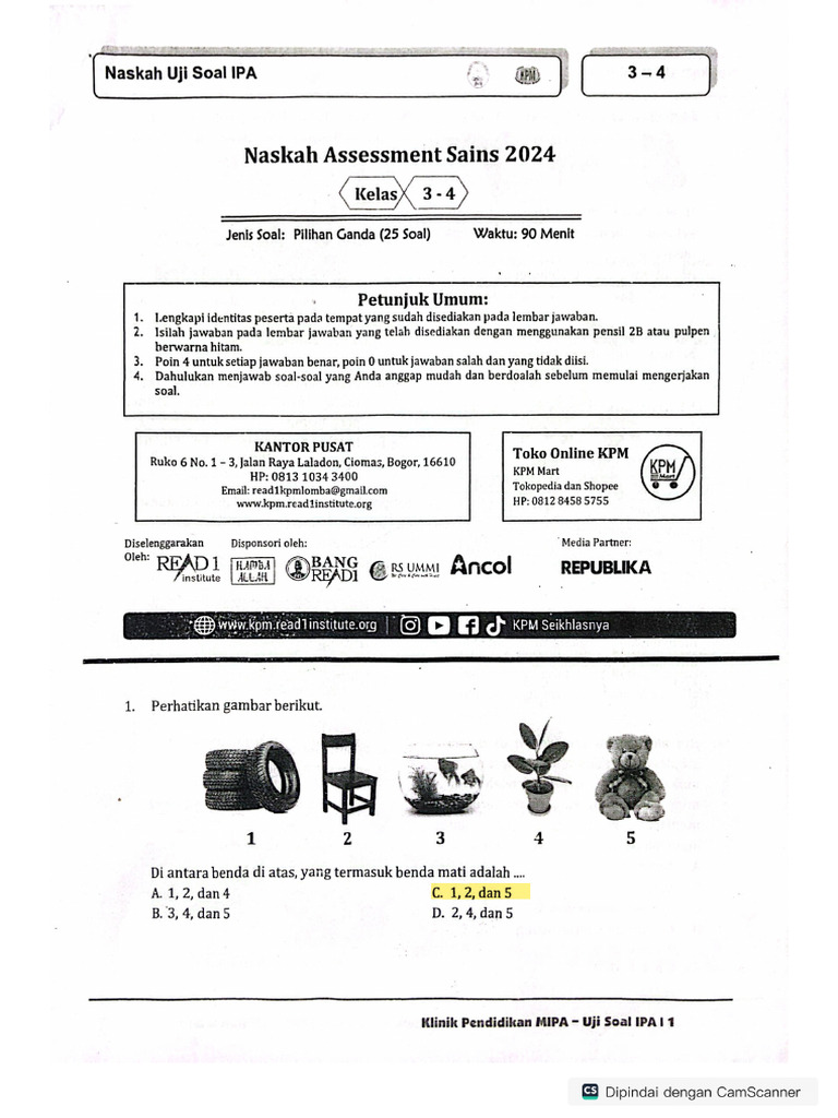 Asesmen Sain Kelas 3-4 2024 Jawaban | PDF