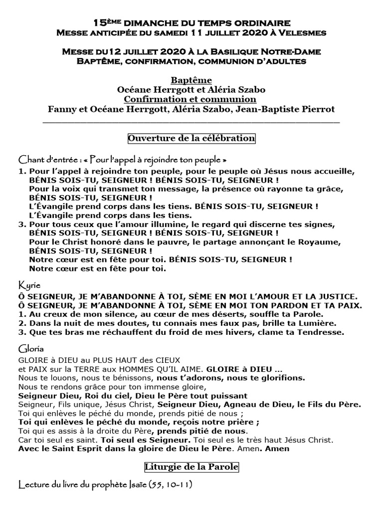 Feuille de Messe - 12.7.2020 | PDF