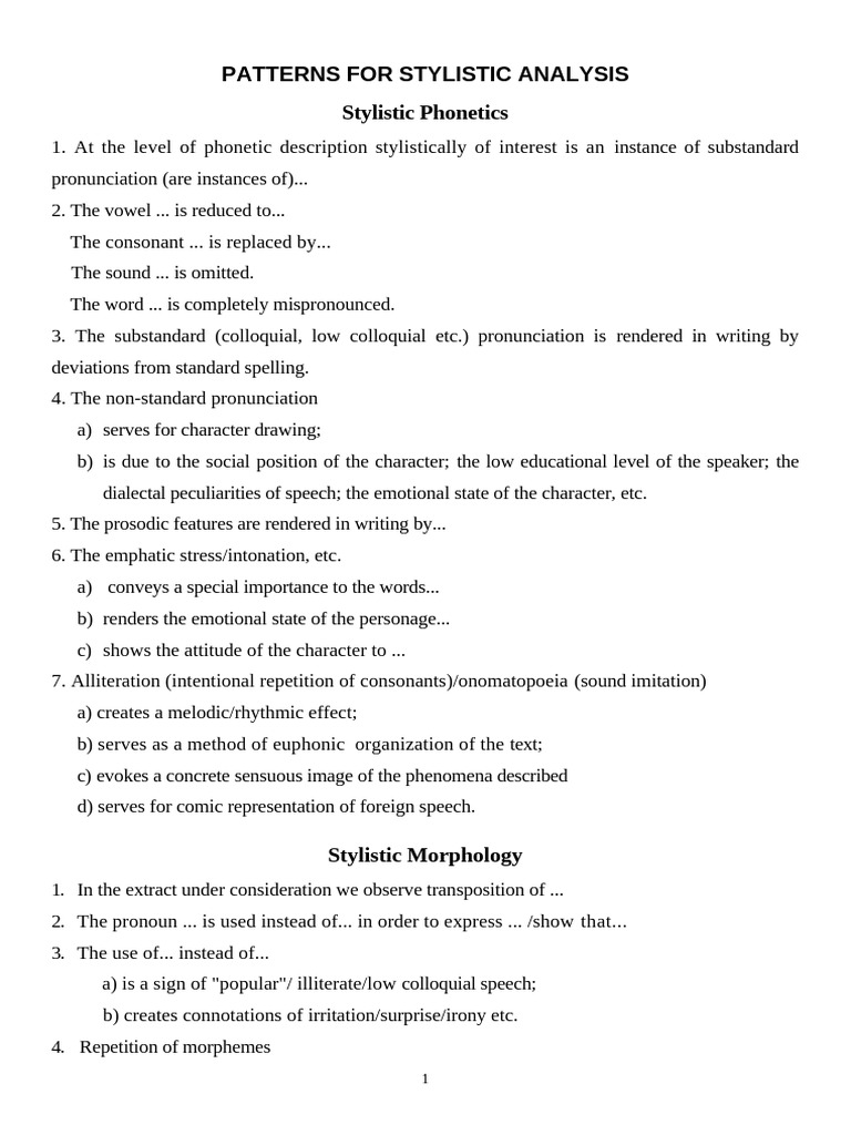Patterns For Stylistic Analysis | PDF