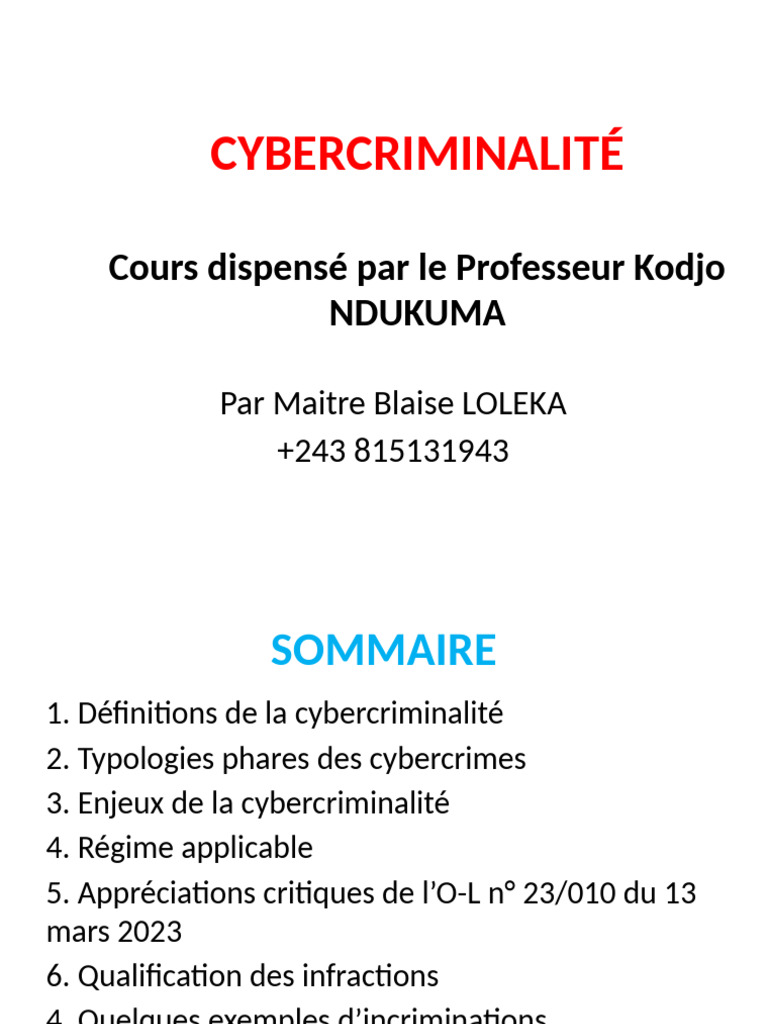 1 Cybercriminalite Code Num Blaise Loleka | PDF