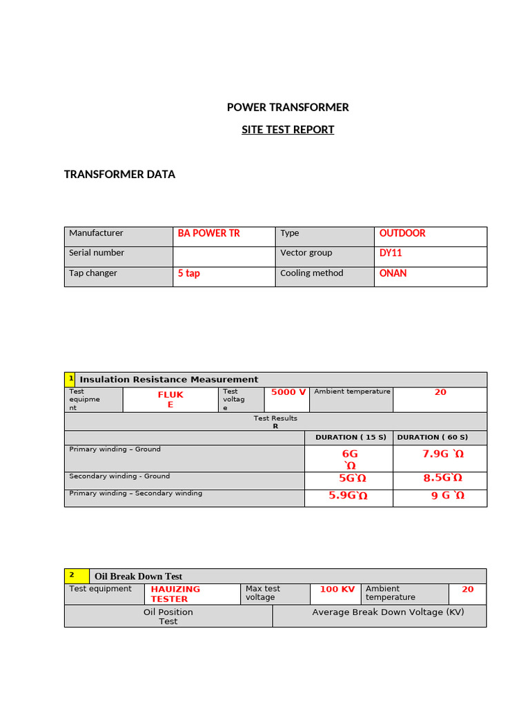 Transformer Ro Test Report | PDF