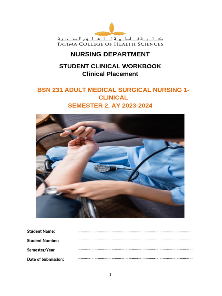 Approved BSN231 Adult Medical Surgical Nursing 1-Clinical Workbook ...