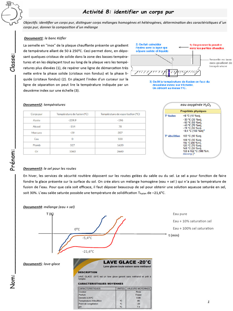 Activité8 Corps Purs Et Mélanges | PDF