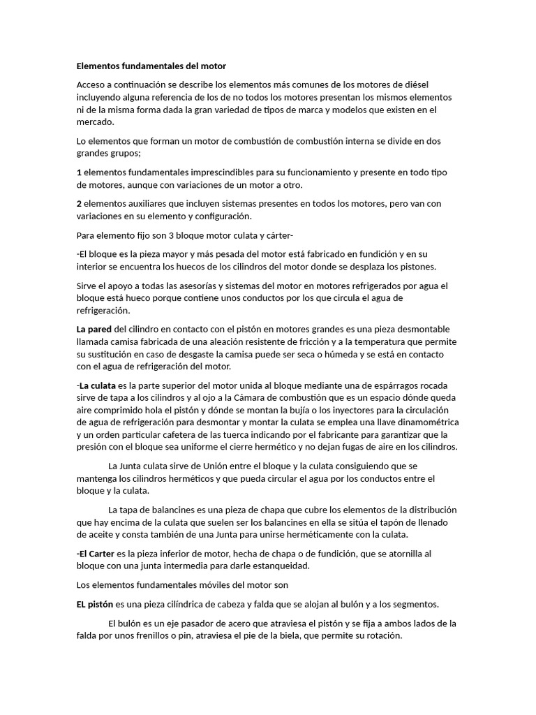 Elementos fundamentales del motor | PDF
