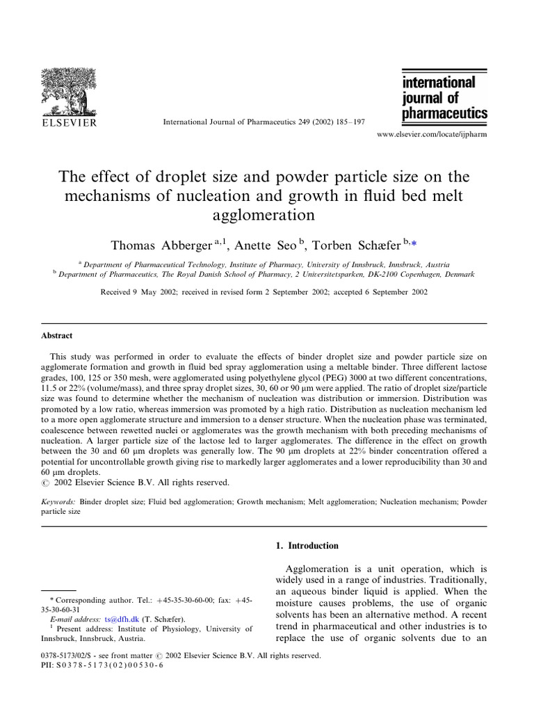 The Effect of Droplet Size and Powder Particle Size On The | PDF