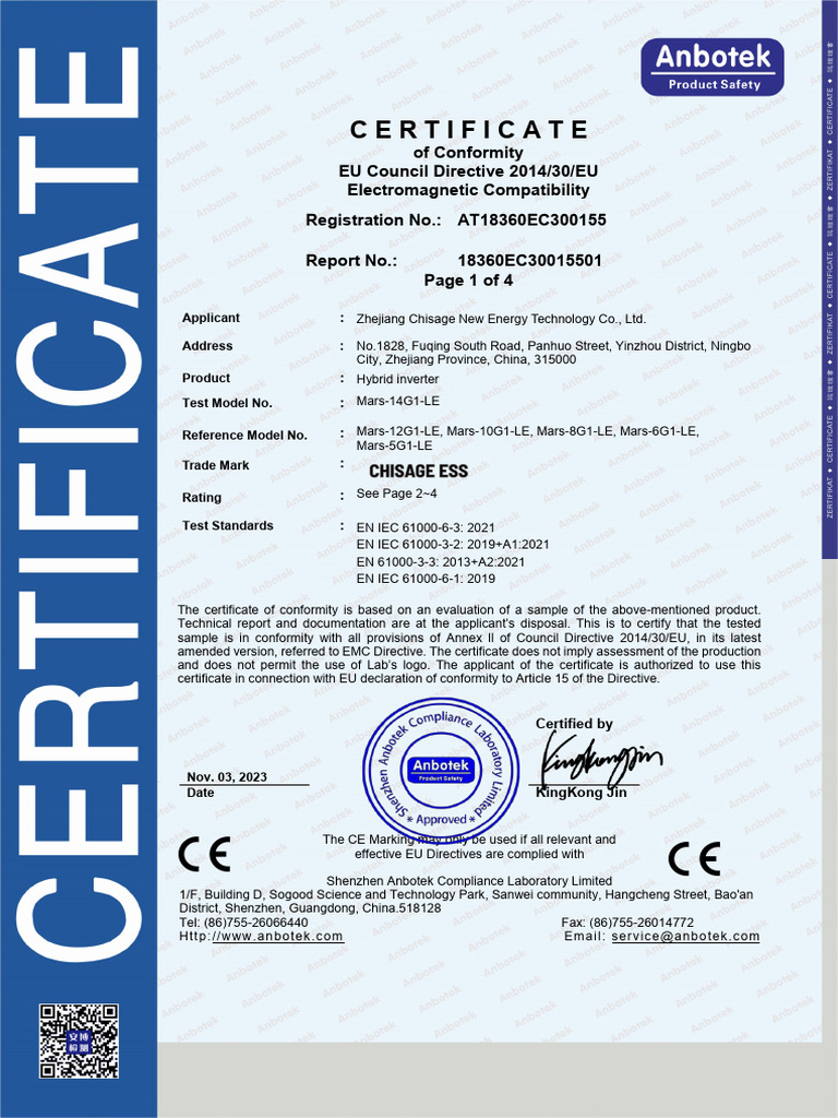 CERT - 20231103 - Mars - (5-14) G1-LE - CE-EMC (IEC 61000) - V1.0 - EN | PDF