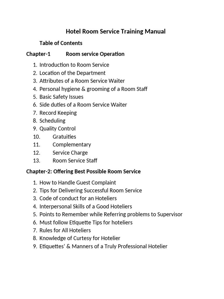 Hotel Room Service Training Manual | PDF