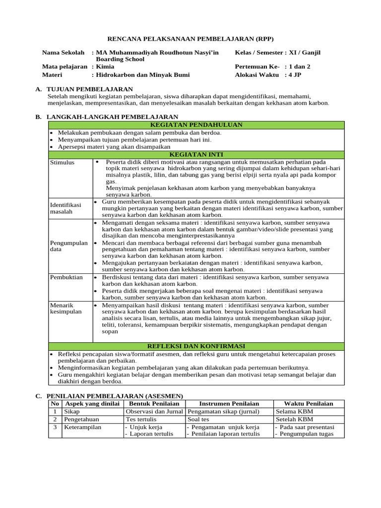 RPP Kimia Xi Ganjil | PDF