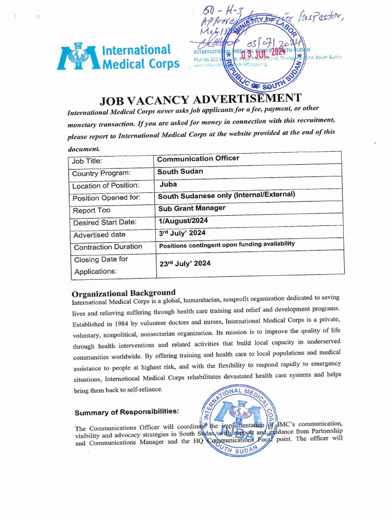 Aproved Advert For Communication Officer | PDF