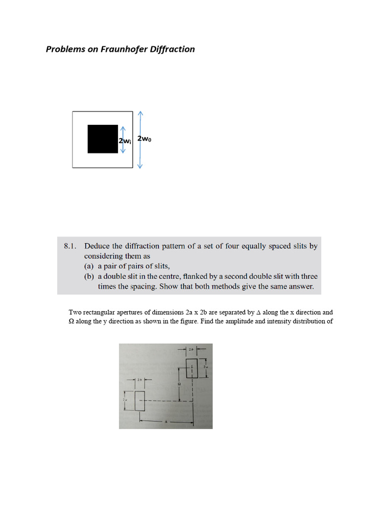 Tutorial Problem Sheet 2 - Fraunhofer Diffraction | PDF | Diffraction | Art