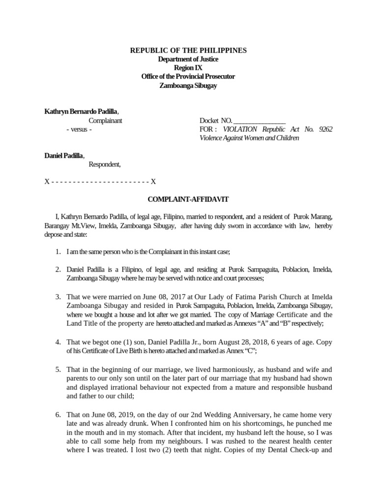Sample Complaint (R.A. 9262) Legal Forms | PDF | Psychological Abuse | Politics