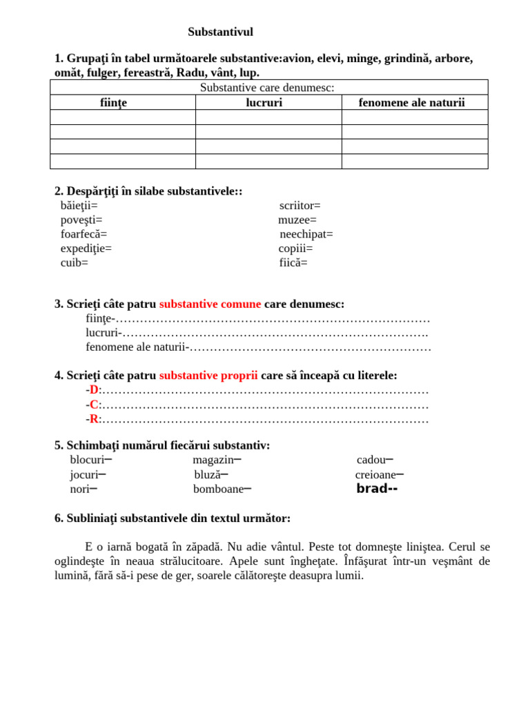 Substantivul-Fisa 4 | PDF