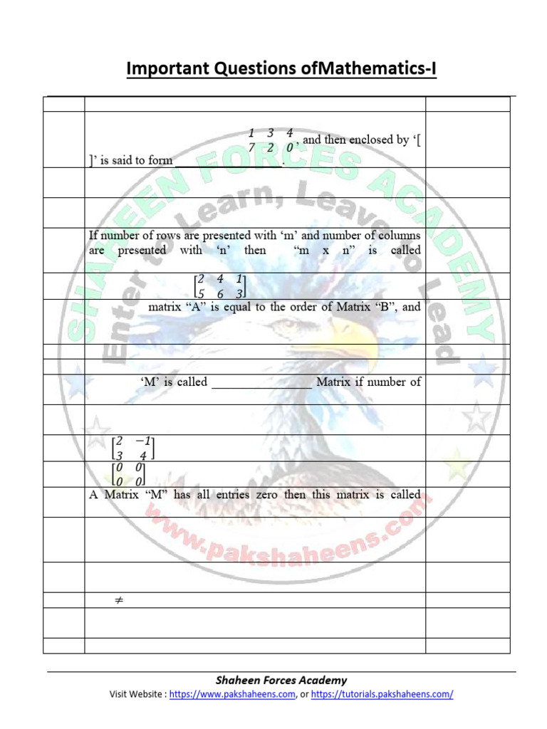 Questions Bank (Maths) - 1 | PDF | Matrix (Mathematics) | Triangle