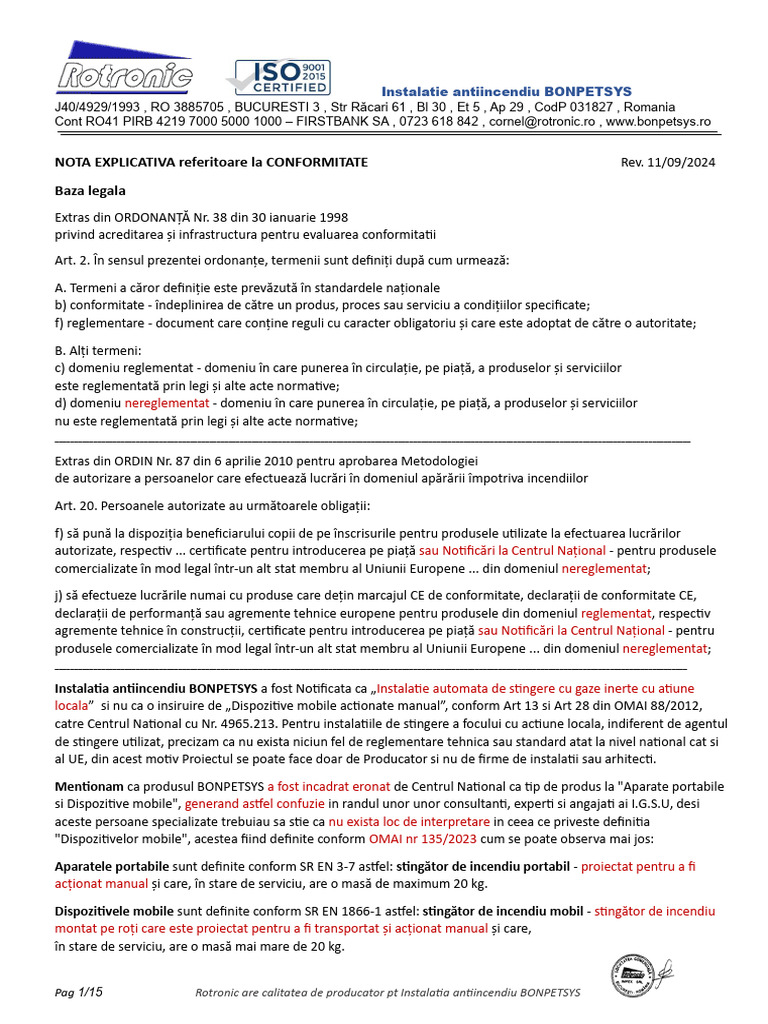 Nota Explicativa Conformitate BONPETSYS | PDF