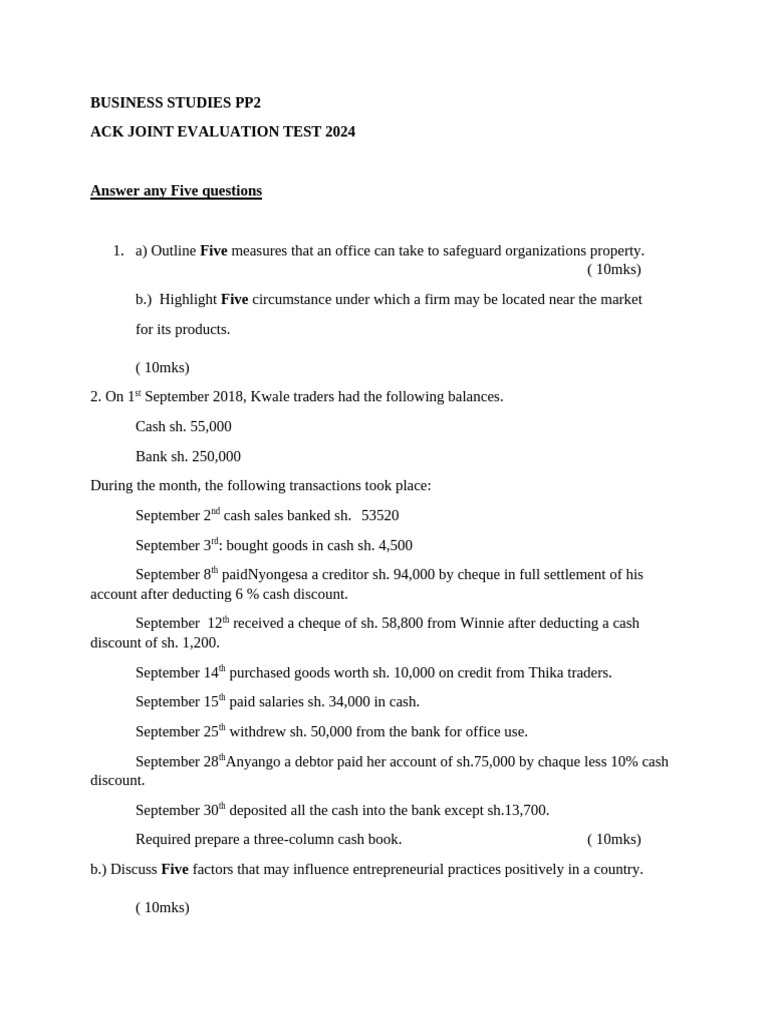 Business Studies Pp2 Ack Joint Mocks | PDF