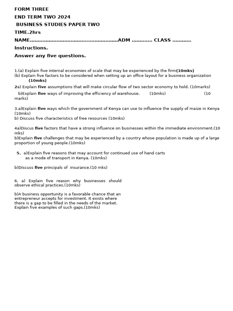 Bst-Form-3-Pp-2-Q Term 2 | PDF