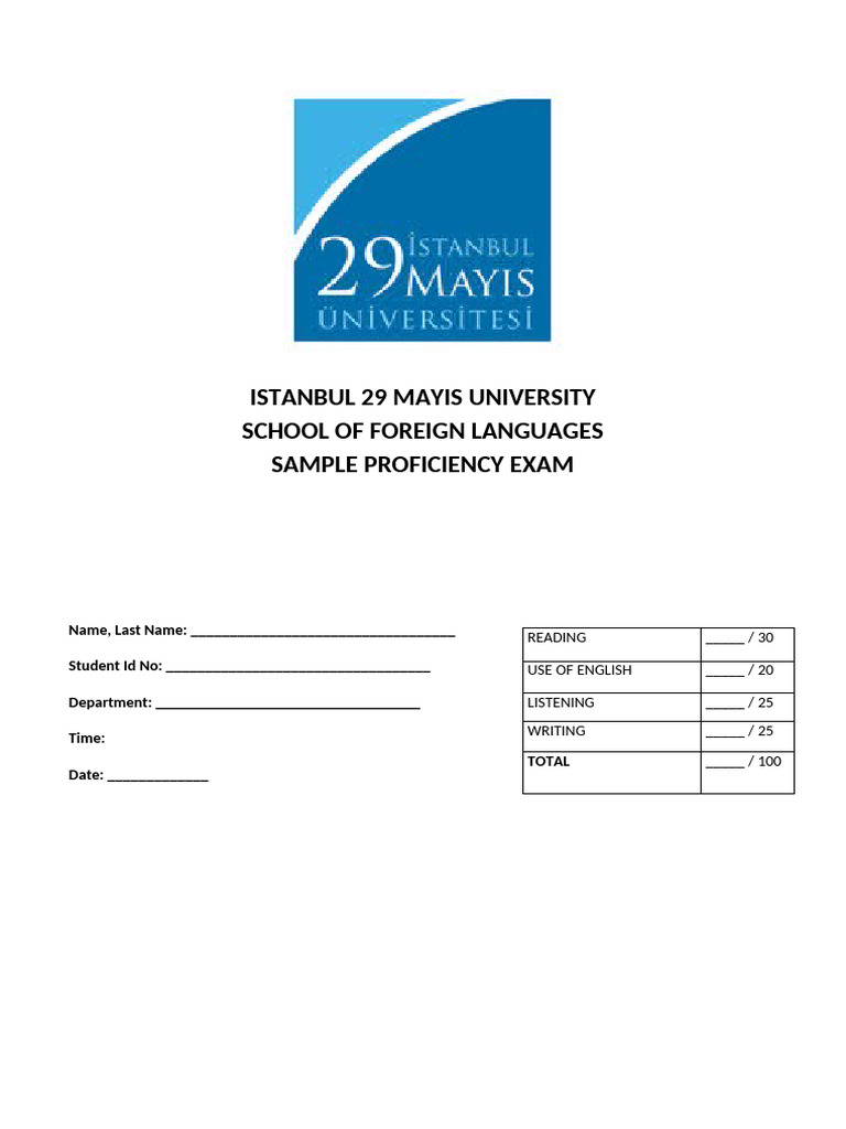 Sample Proficiency Exam and Answer Key 1 | PDF